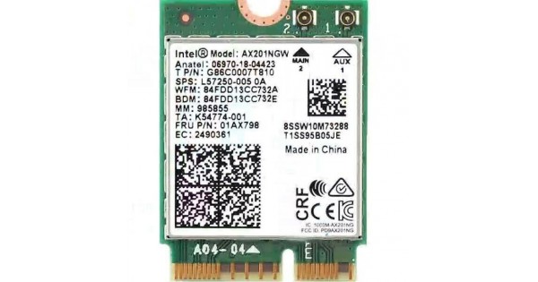 Intel AX201NGW 2.4GHz Wi-Fi 6 Bluetooth 5.0 MU-MIMO Wireless M.2 ...
